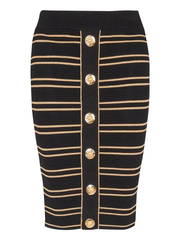Balmain Striped Pencil Midi Skirt - Black