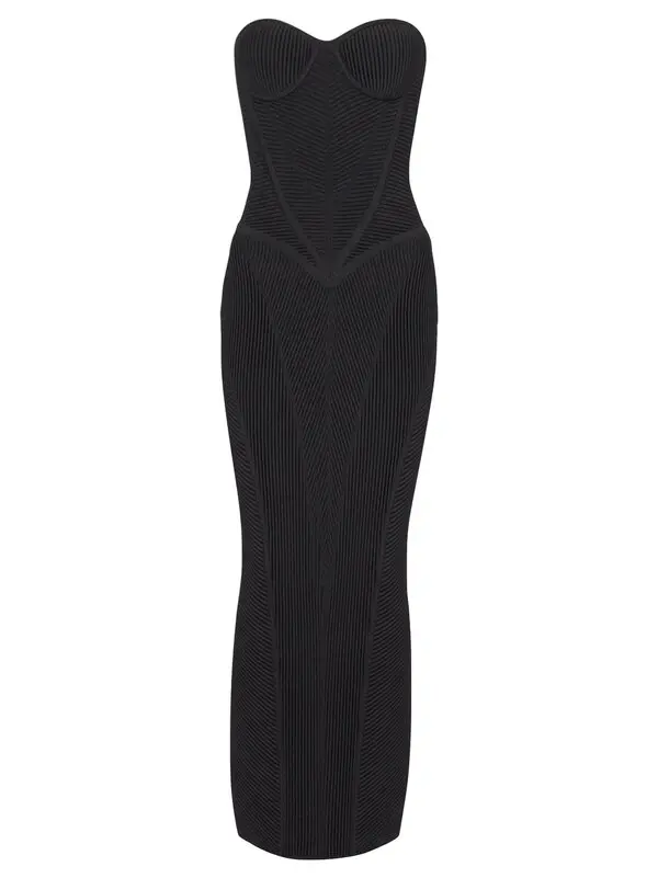 Balmain Knitted Strapless Maxi Dress - Black