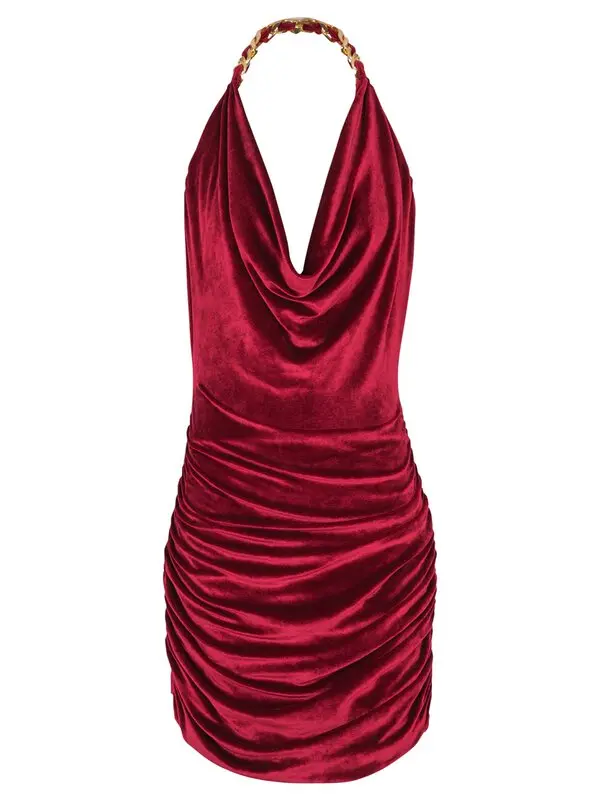 Balmain Velvet Mini Dress - Red