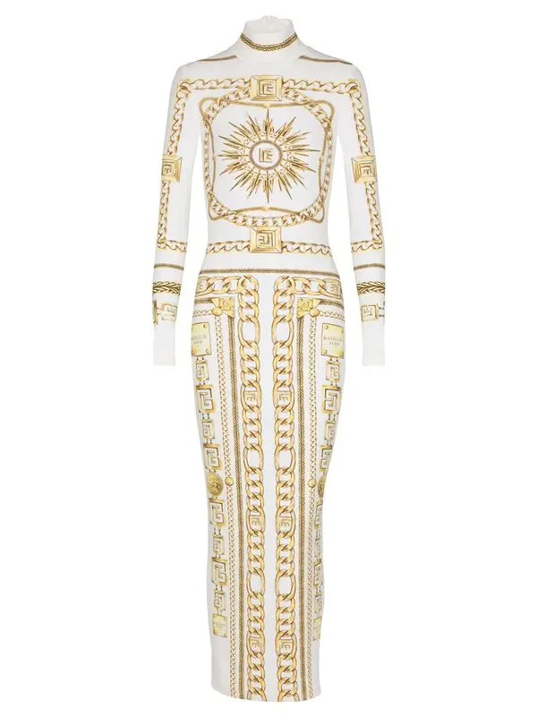 Balmain Jersey Chain Print Maxi Dress - Gold