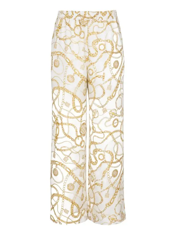 Balmain Silk Printed Trousers - Gold