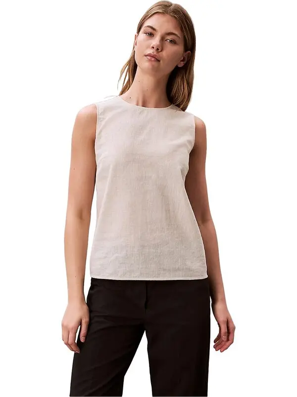 Calvin Klein Linen Cotton Tank Top - Turtledove