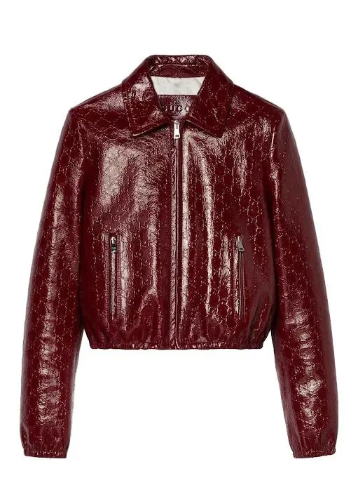 Gucci Gg Embossed Leather Bomber Jacket - Red