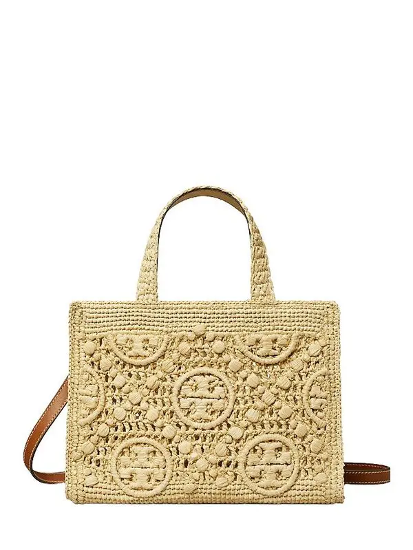 Tory Burch T Monogram Raffia Square Tote - Natural