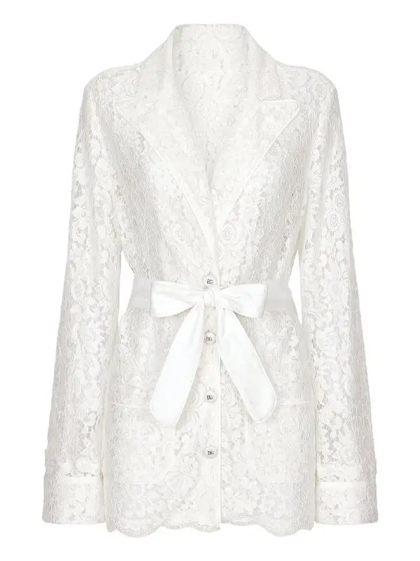 Dolce & Gabbana Floral Cordonetto Lace Pajama Shirt - White