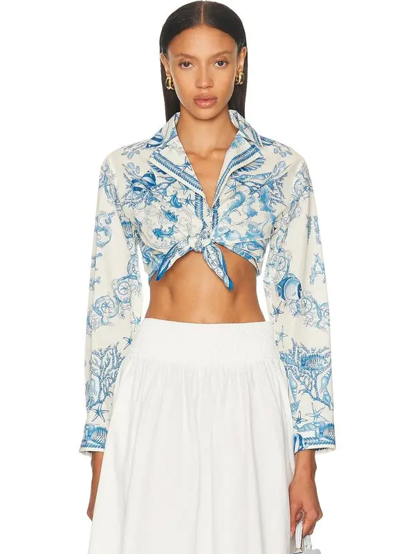 Versace Button Up Top - Eggshell & Bright Dv Blue