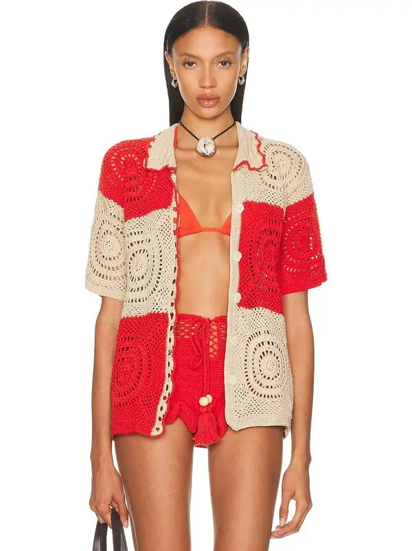 Éliou Kaleo Crochet Button Down Top - Red