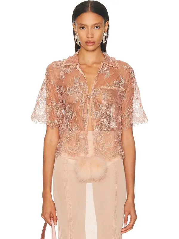 Blumarine Short Sleeve Lace Blouse - Eyeshadow Pink