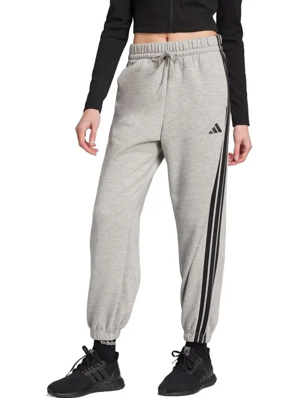 Adidas Essentials 3-stripes Fleece Loose-fit Pants - Medium Grey Heather / Black