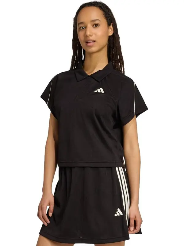 Adidas Stadium 3-stripes Tennis Inspired Jacquard Polo Tee - Black / Off White