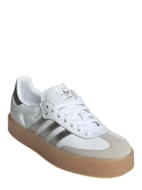 Adidas Sambae Leather Sneakers - Cloud White / Silver Metallic / Gum