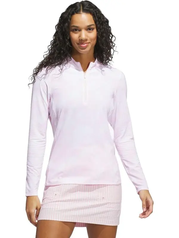 Adidas Ultimate365 Printed Quarter-zip Mock Neck Top - Clear Pink