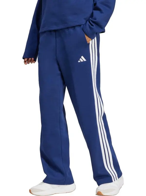 Adidas Essentials 3-stripes Open-hem Fleece Track Pants - Dark Blue / White