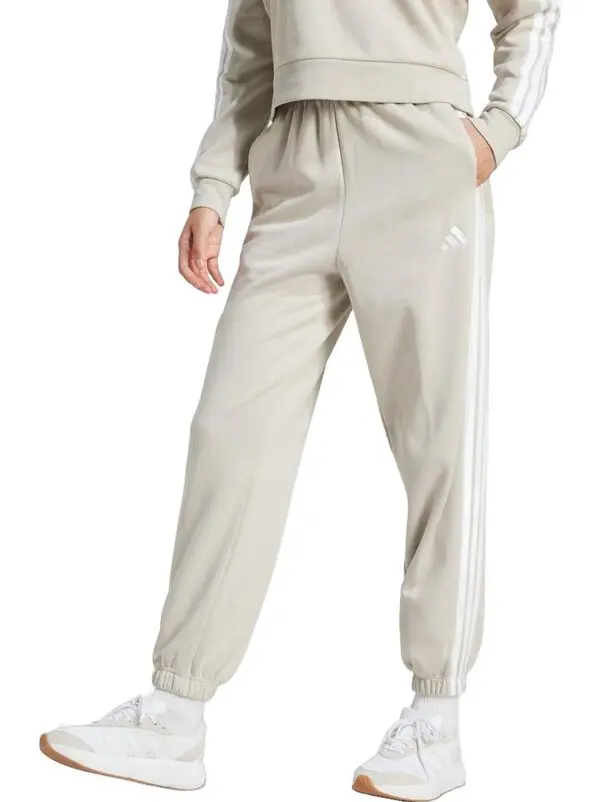 Adidas Essentials 3-stripes Fleece Loose-fit Track Pants - Beige / White