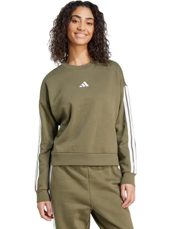 Adidas Essentials 3-stripes Fleece Sweatshirt - Olive Strata / White