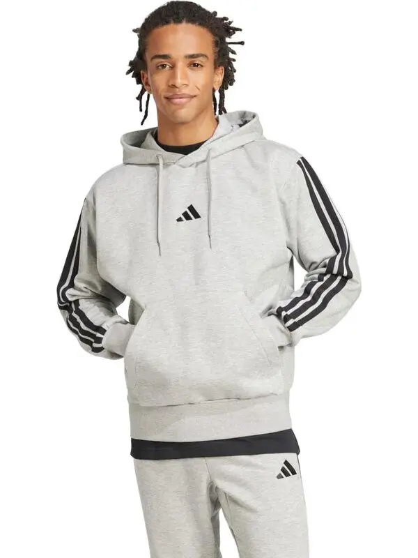 Adidas Essentials 3-stripes Fleece Hoodie - Medium Grey Heather / Black