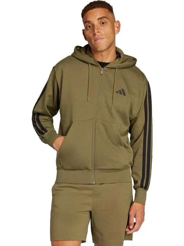 Adidas Essentials 3-stripes Fleece Hoodie - Olive Strata / Black