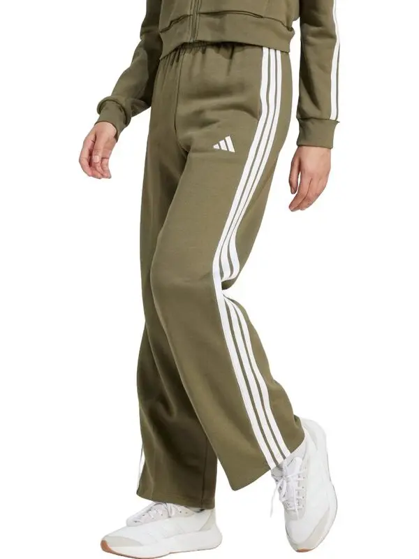 Adidas Essentials 3-stripes Open-hem Fleece Pants - Olive Strata / White