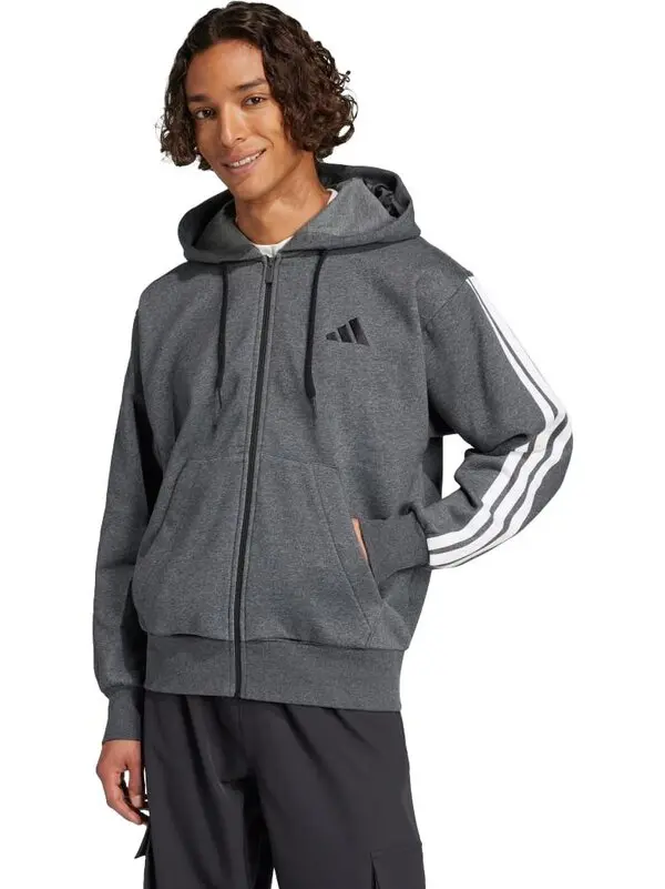 Adidas Essentials 3-stripes Fleece Hoodie - Dark Grey Heather / Black