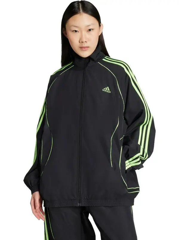 Adidas Teamgeist Adicolor Oversized Woven Track Top - Black / Signal Green
