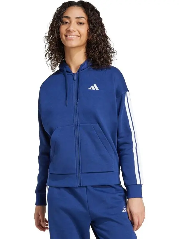 Adidas Essentials 3-stripes Full-zip Fleece Hoodie - Dark Blue / White