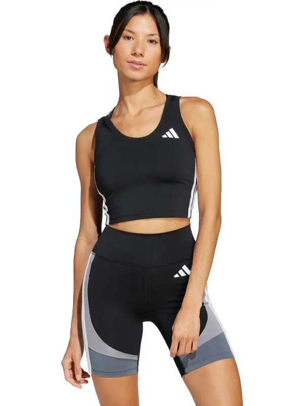 Adidas Train Essentials 3-stripes Crop Tank Top - Black / White