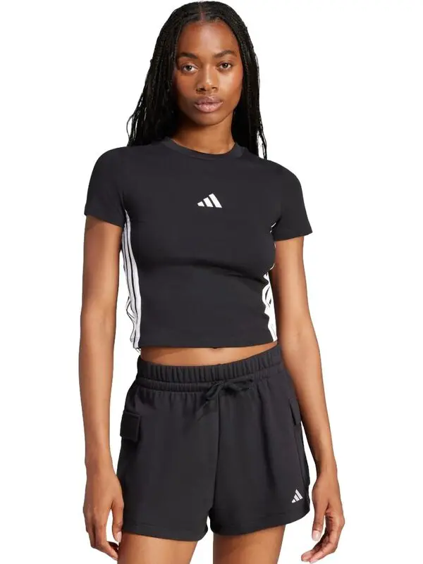 Adidas Essentials 3-stripes Cropped Baby Tee - Black / White