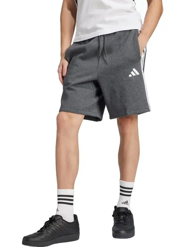 Adidas Essentials 3-stripes Fleece Shorts - Medium Grey Heather / Black