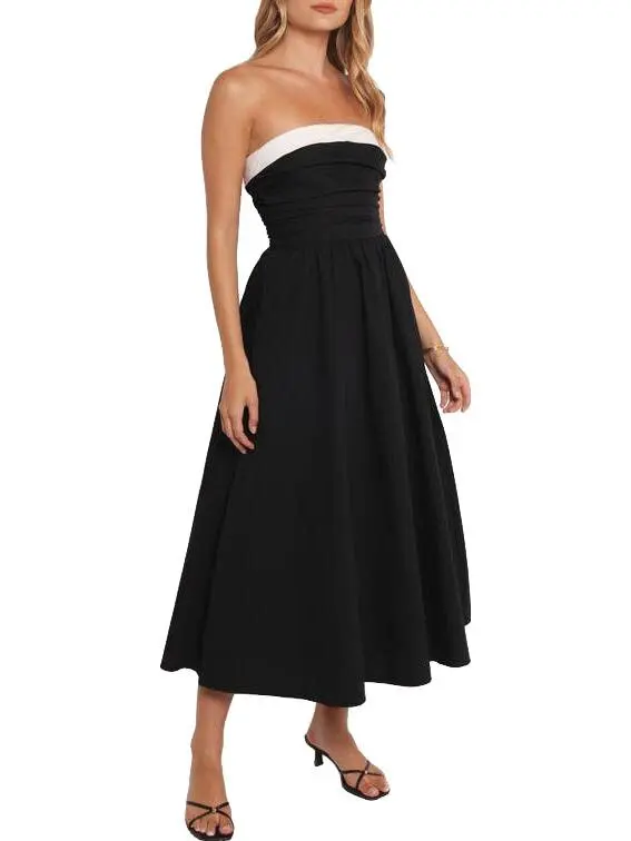 PETAL & PUP Marias Strapless Cotton Midi Dress - Black