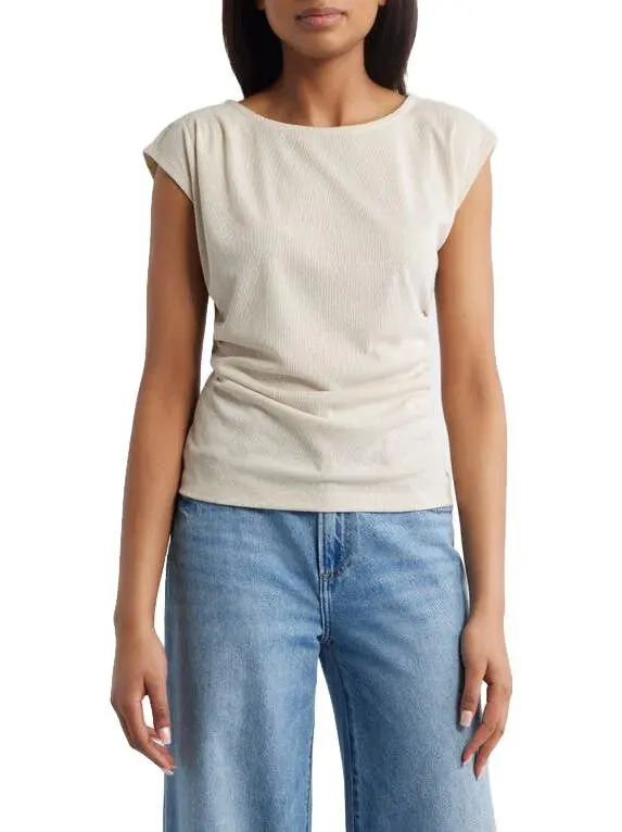 Wit & Wisdom Cap Sleeve Ruched Top - Pale Stone