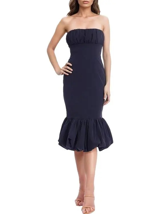 Badgley Mischka Strapless Bubble Hem Cocktail Dress - Midnight