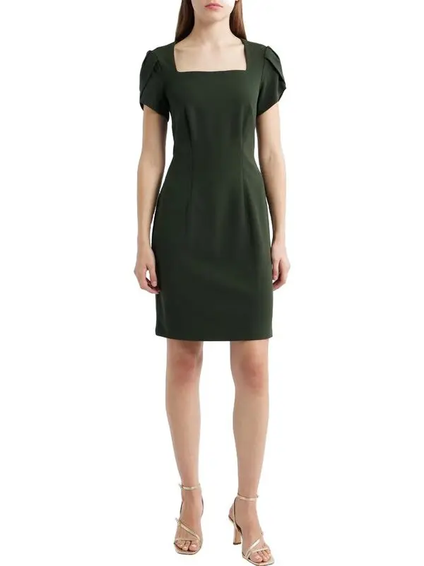 CONNECTED APPAREL Tulip Sleeve Sheath Dress - Loden/gold