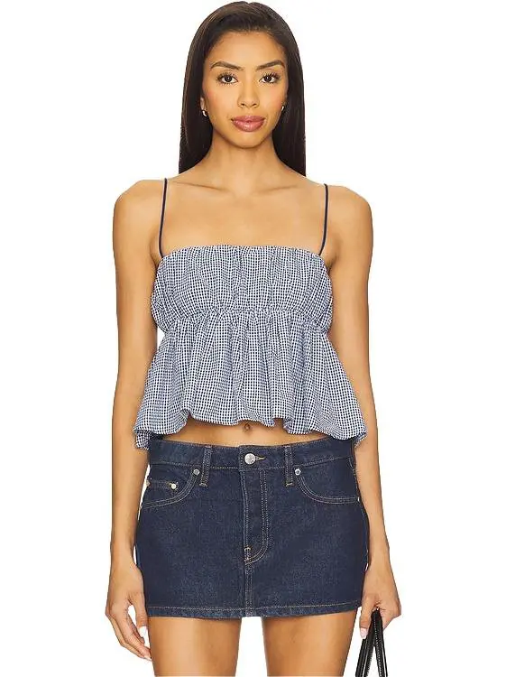 MORE TO COME Bailey Cami Top - Navy Gingham