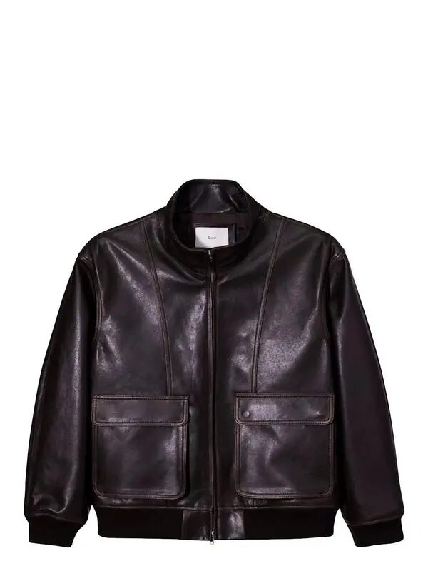 DUNST Leather Aviator Blouson Jacket - Dark Brown