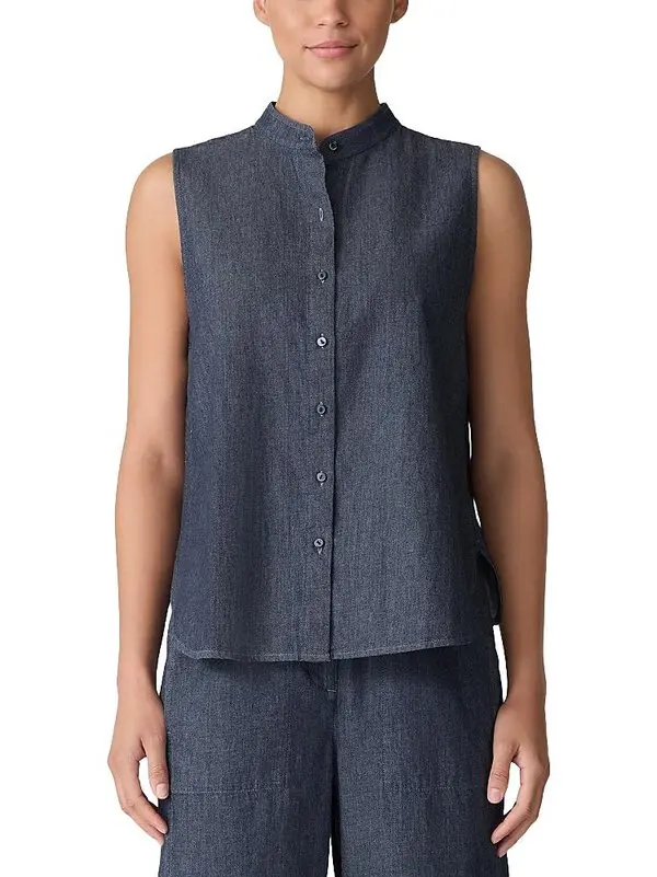 Eileen Fisher Mandarin Collar Sleeveless Shirt - Denim