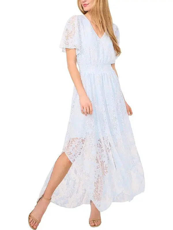 CECE DUPRAZ Smocked Waist Flutter Sleeve Dress - Spa Blue