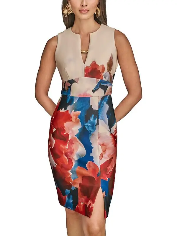 Donna Karan New York Floral Print Sheath Dress - Cinnamon Multi