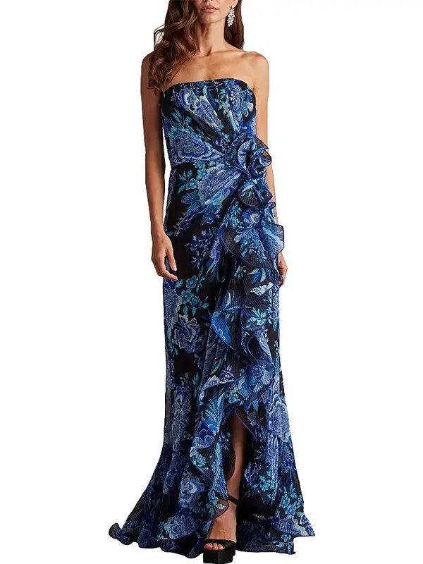 Tadashi Shoji Morwenna Floral Print Gown - Blue