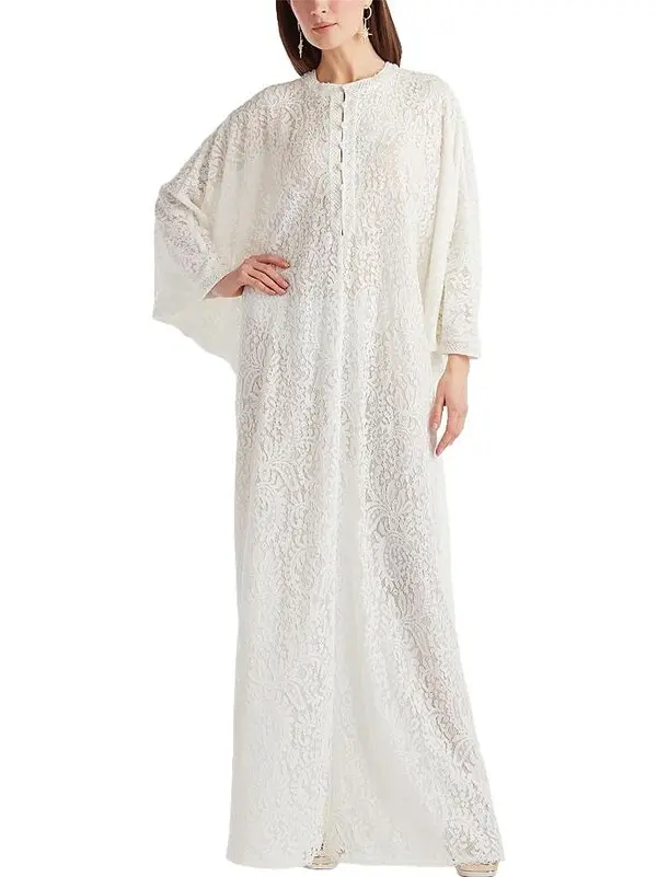 Tadashi Shoji Plaunt Lace Caftan Gown - White