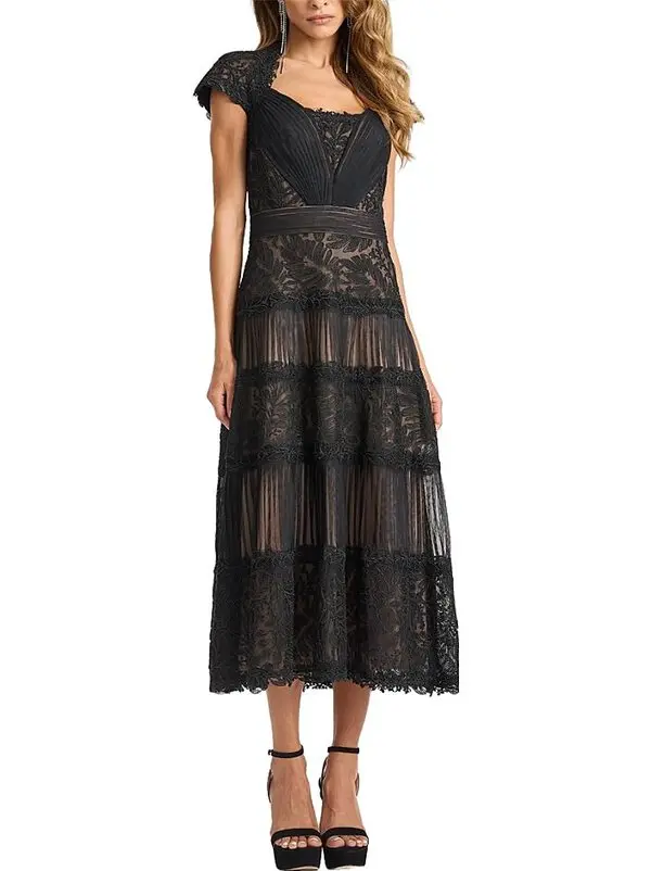 Tadashi Shoji Boette Lace Tea-length Dress - Black/nude