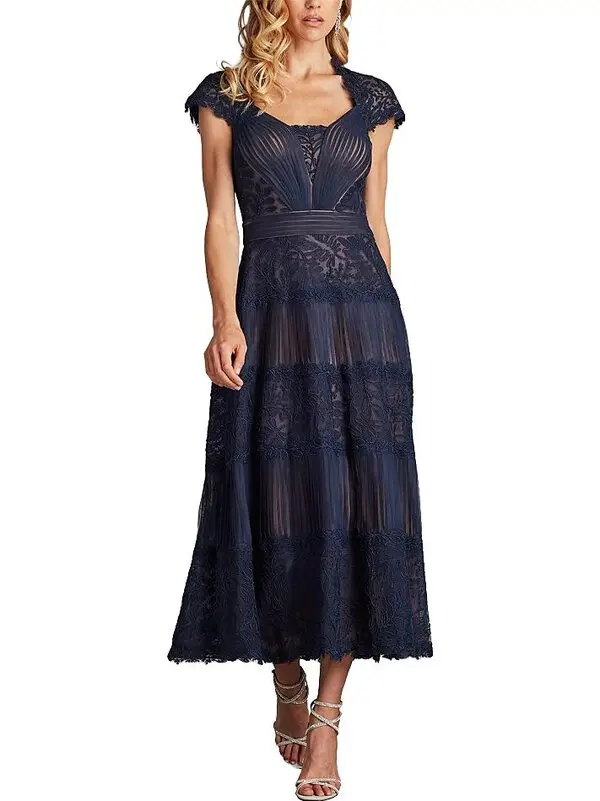 Tadashi Shoji Boette Lace Tea-length Dress - Navy