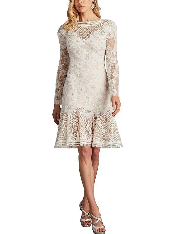 Tadashi Shoji Embroidered Illusion Dress - Ivory