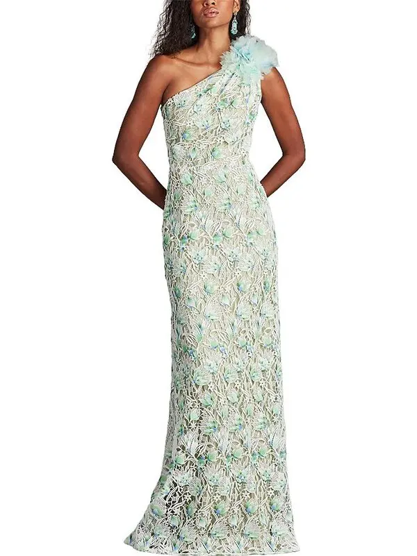Tadashi Shoji Kahli 3d Floral Embroidered Gown - Green