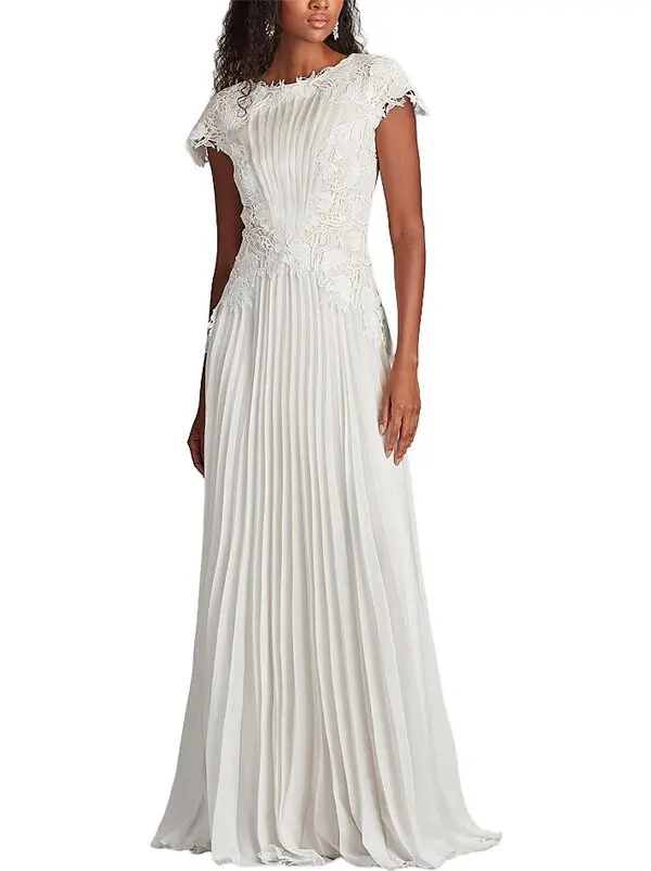 Tadashi Shoji Cassiel Pleated Chiffon Gown - Ivory