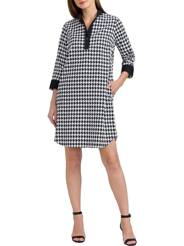 Foxcroft Sloane Houndstooth Shirt Dress - Black/ White