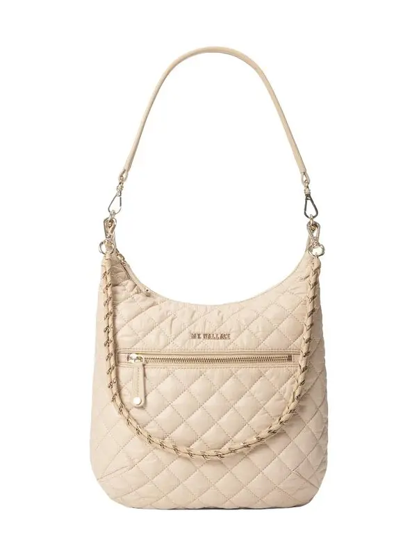 Mz Wallace Crosby Quilted Nylon Shoulder Bag - Buff