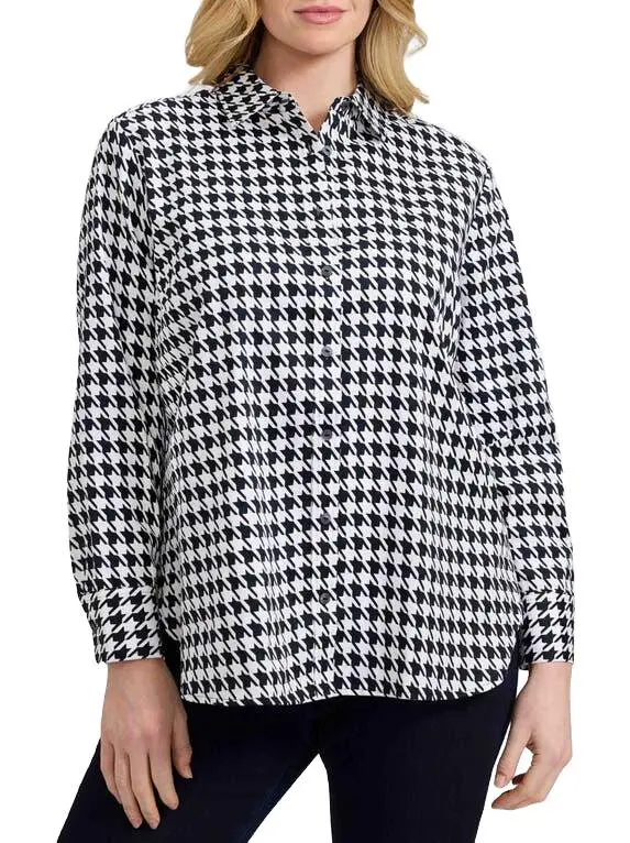 Foxcroft Houndstooth Cotton Button-up Shirt - Black/ White