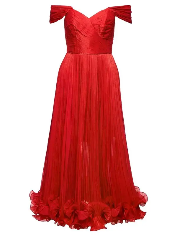 ANA RADU Pleated Off-shoulder Dress - Red