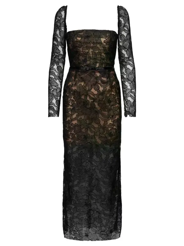 ANA RADU Floral Lace Sheer Dress - Black