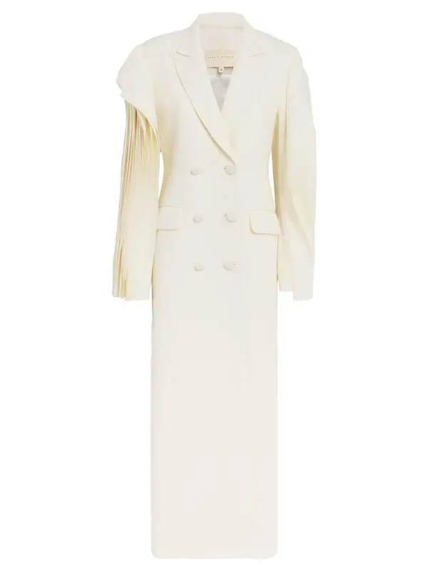 YASMIN MANSOUR Pleated Double-breasted Maxi Blazer Dress - Ivory